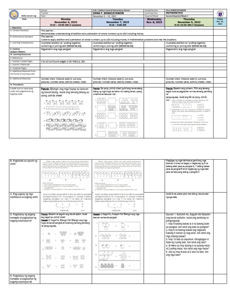 DLL Math1 WEEK1 Q2 2023 | PDF