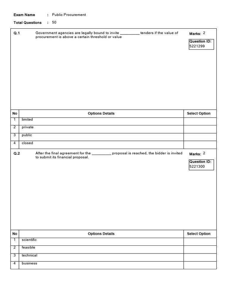 Public Procurement Exam Questions PDF | PDF | Procurement | Option ...