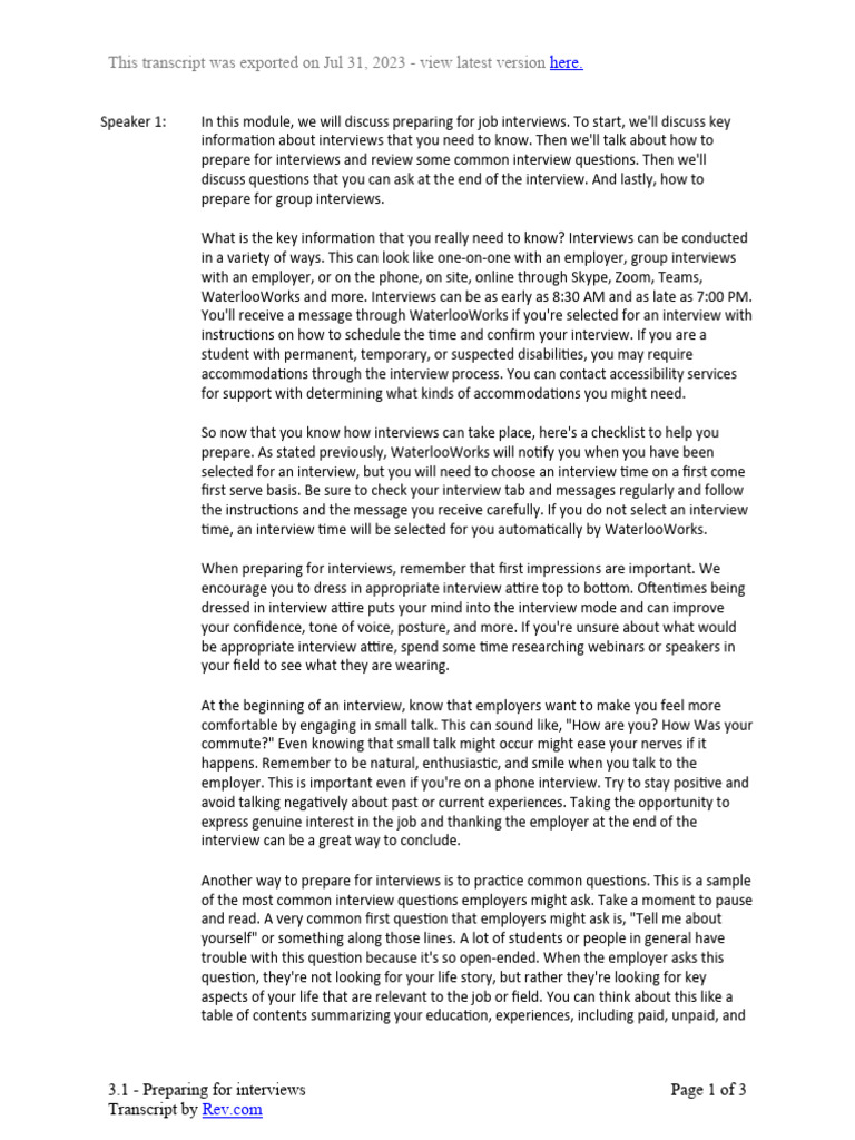 3.1 - Preparing for interviews | PDF | Job Interview | Cognitive Science