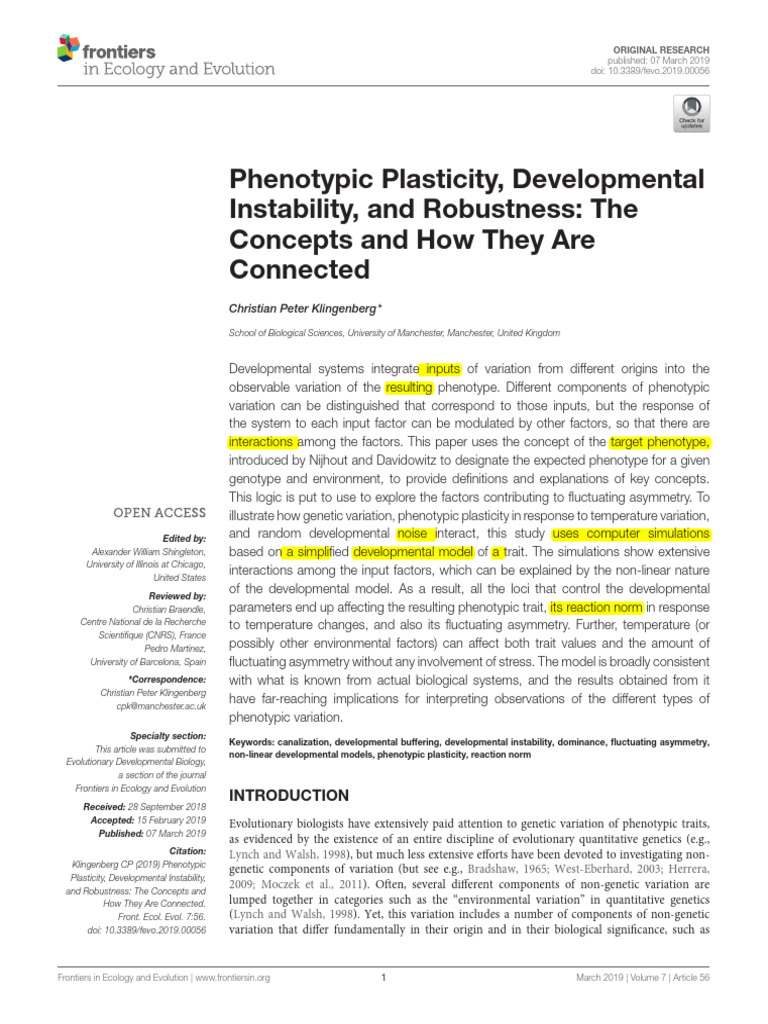 2019 - Phenotypic Plasticity Develop Instab and Robustness ...