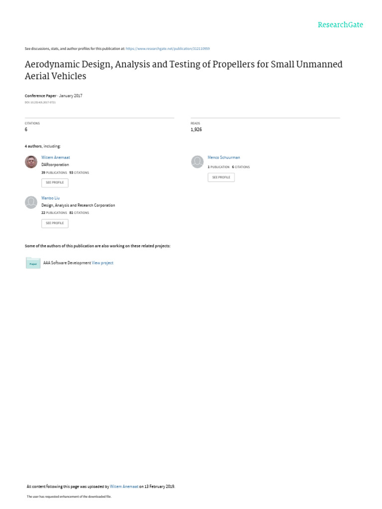 Aerodynamic Design Analysis And Testing Of Propellers For Small Unmanned Aerial Vehicles Pdf