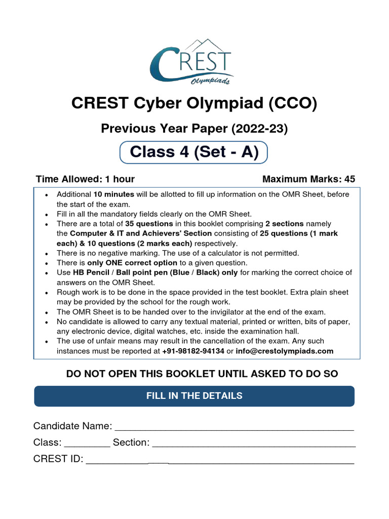 CCO Previous Year For Class 4 | PDF | Computer Science | Computing