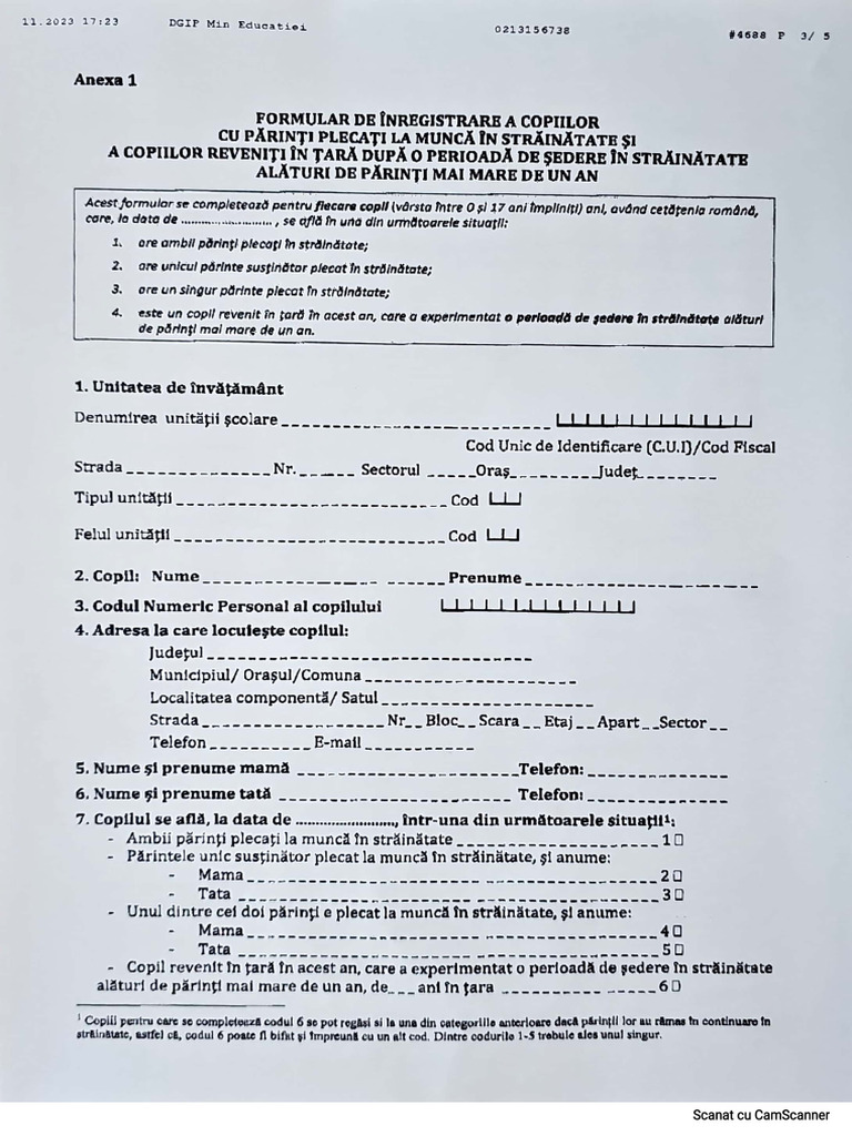 Formular Copii Cu Parinti Plecati | PDF