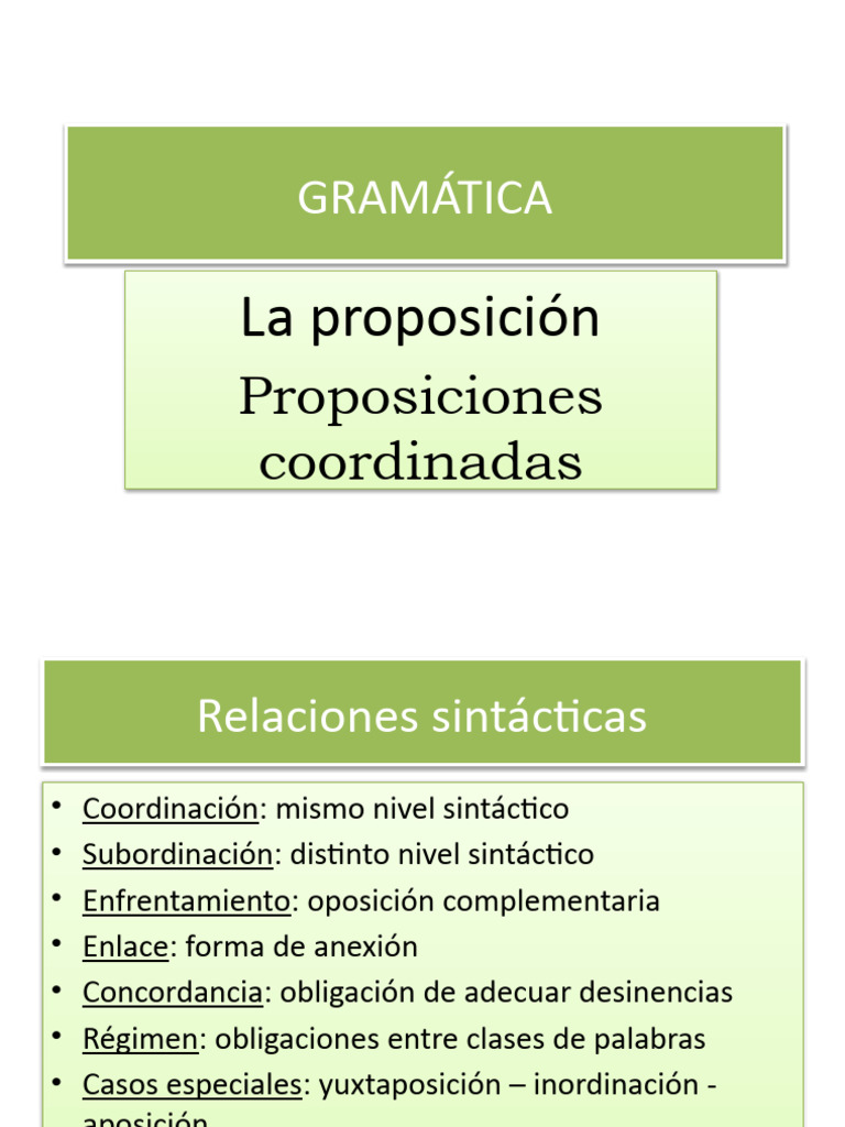 Proposiciones Coordinadas | PDF | Oración (Lingüística) | Sintaxis