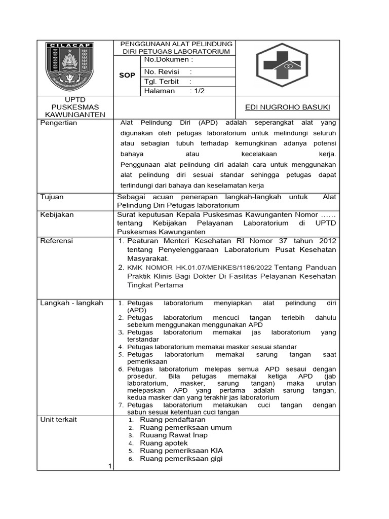 Sop Apd Petugas Lab | PDF