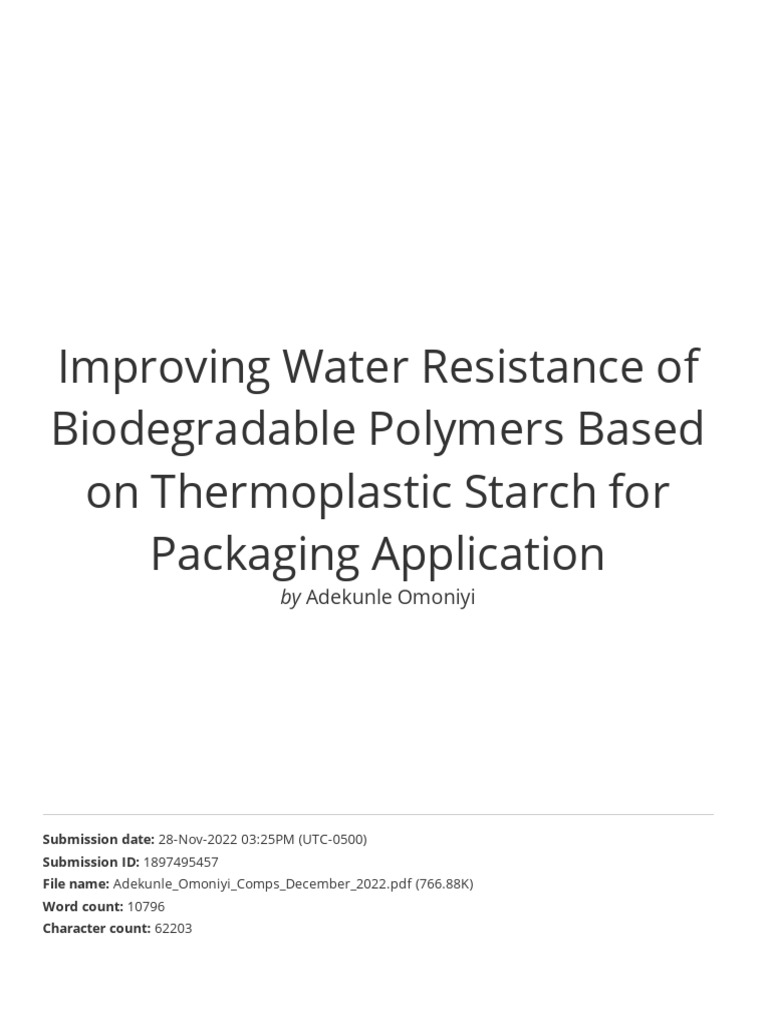 Improving Water Resistance of Biodegradable Polymers Based On Thermoplastic Starch For Packaging ...