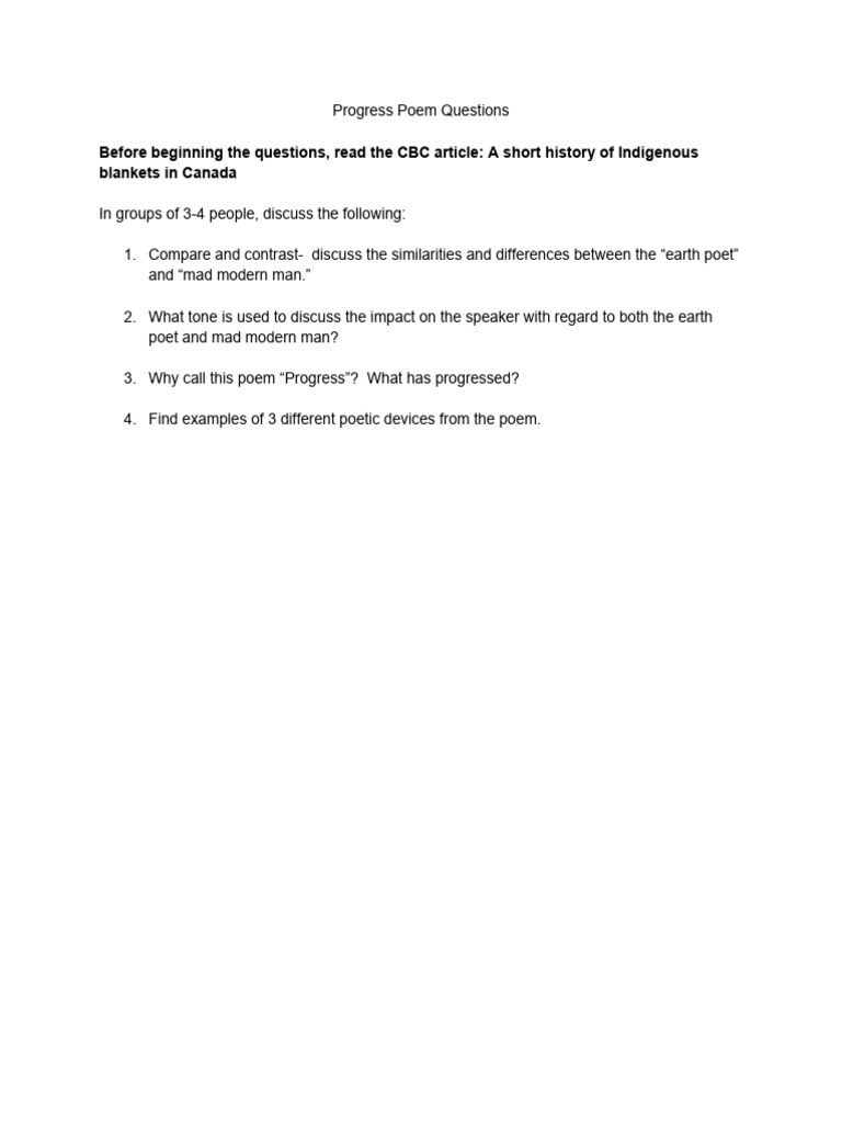Progress Poem Questions | PDF | Social Science | Travel