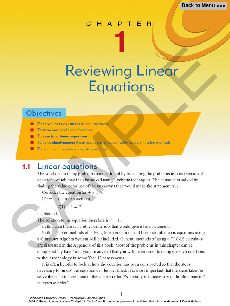Chapter 1 | PDF | Equations | System Of Linear Equations