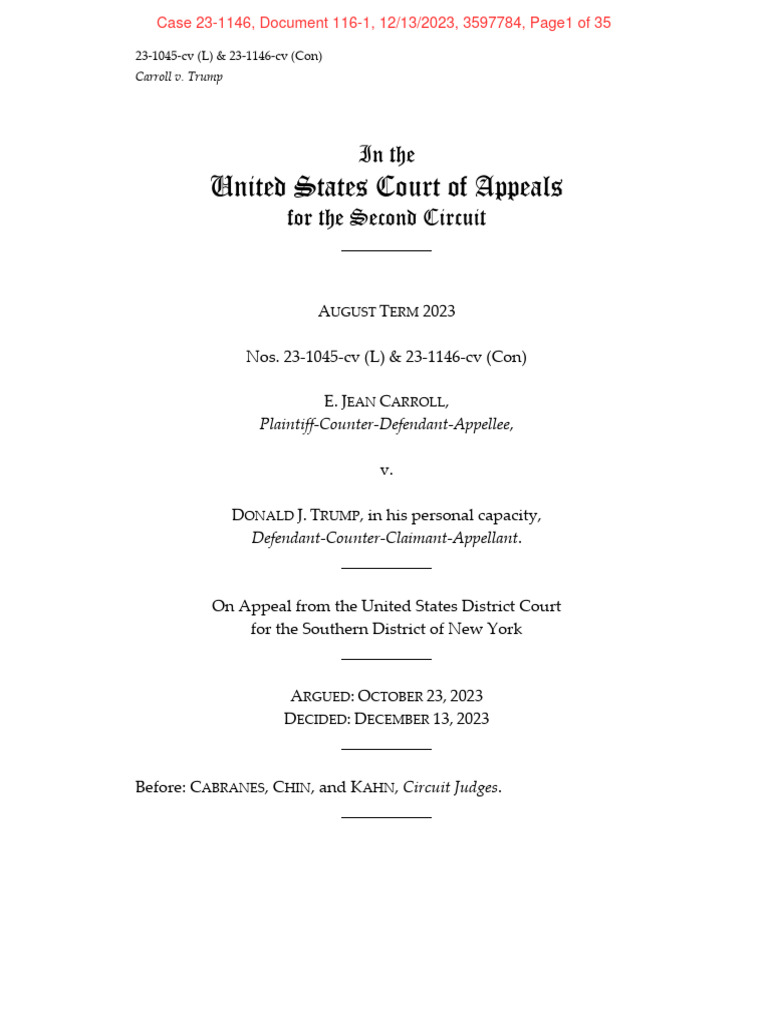 E. JEAN CARROLL, Plaintiff-Counter-Defendant-Appellee, v. DONALD J ...