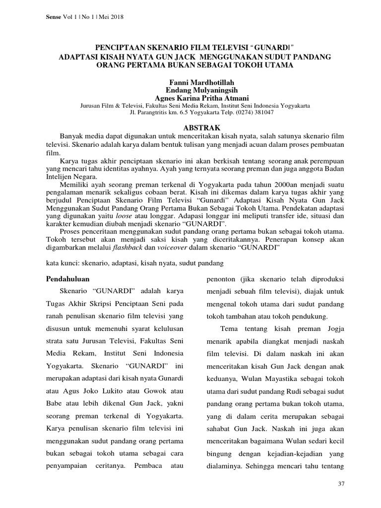 Penciptaan Skenario Film Televisi "Gunardi" Adaptasi Kisah Nyata Gun ...