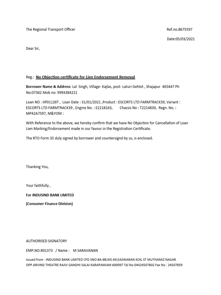 IBL Noc LETTER | PDF | Finance & Money Management