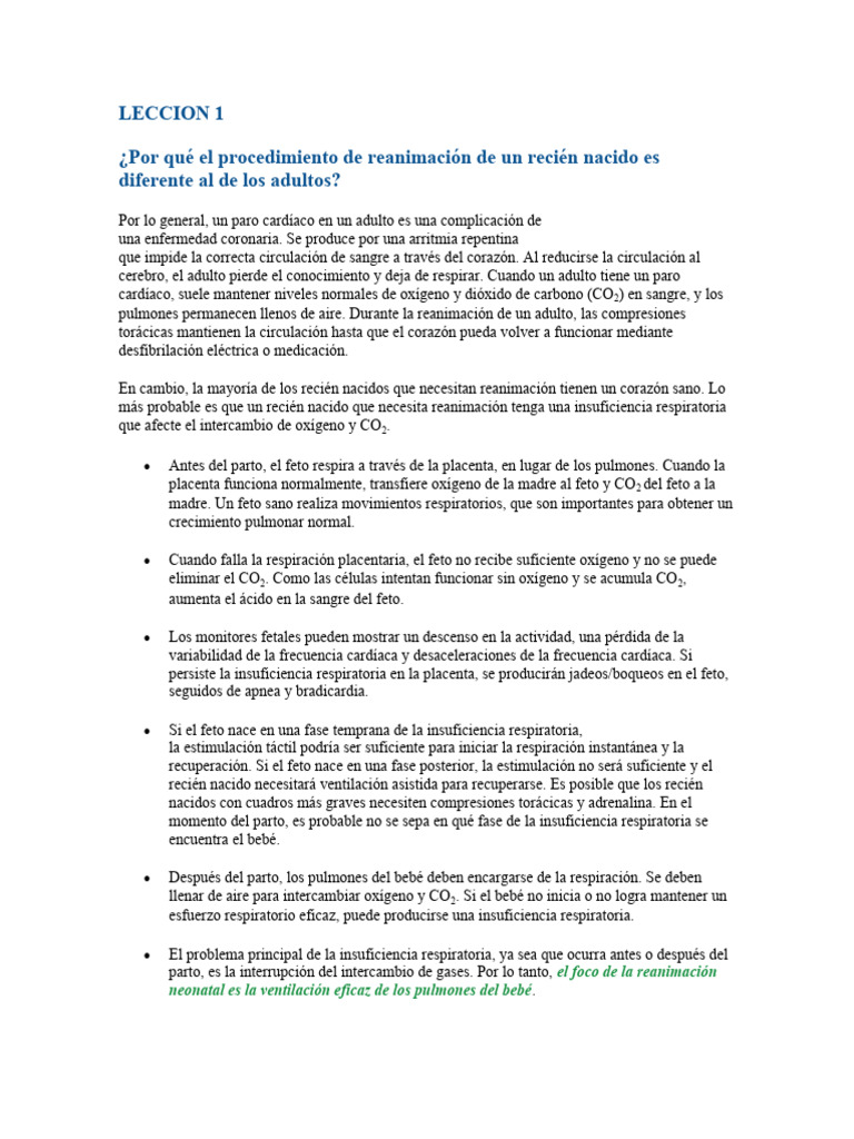 Reanimacion Neonatal Resumen | PDF | Feto | Reanimación cardiopulmonar