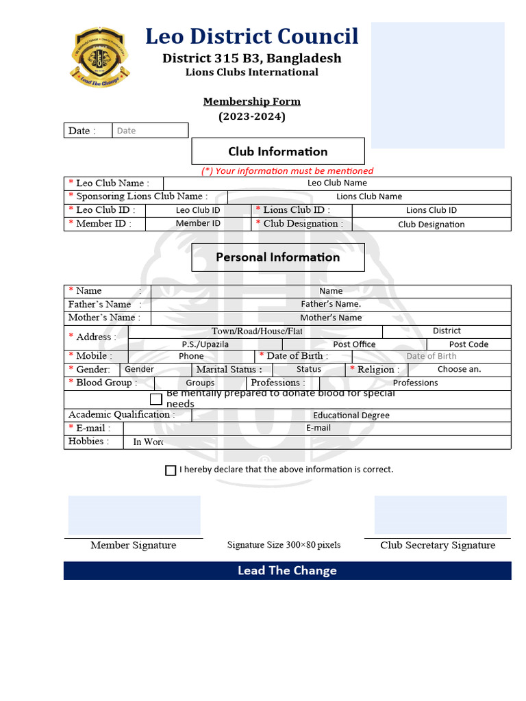 Leo Membership Form 2023 2024 1 | PDF