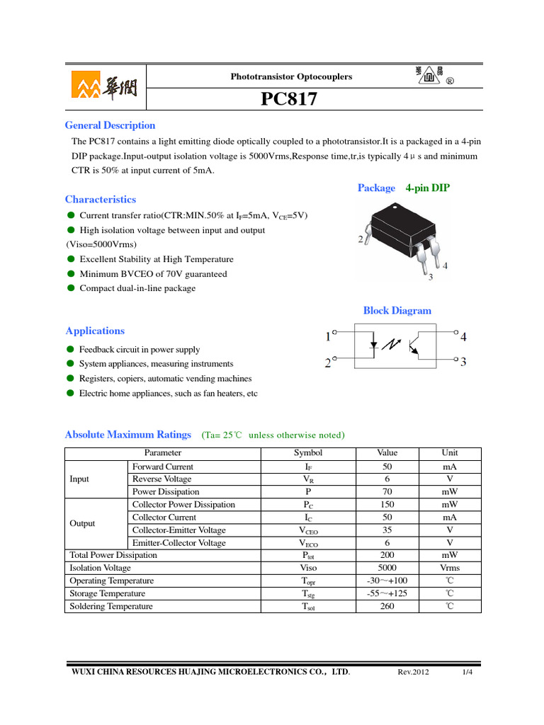 Pc817 Wuxi Sharp | PDF | Electronic Engineering | Equipment