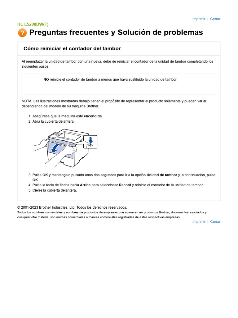 Cómo Reiniciar El Contador Del Tambor. Brother | PDF