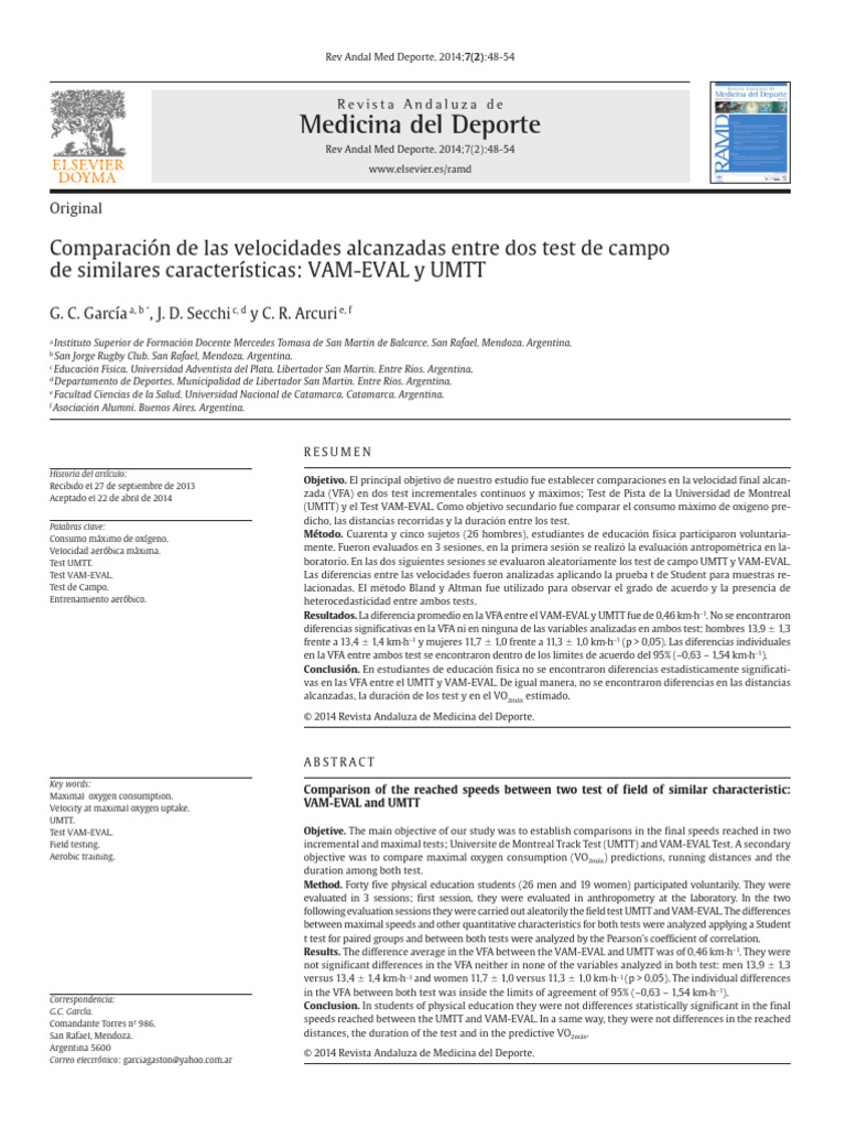 comparacion test VAM eval y UMTT | PDF | Índice de masa corporal
