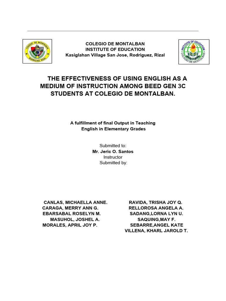 The Effectiveness of Using English As A Medium of Instruction Among ...