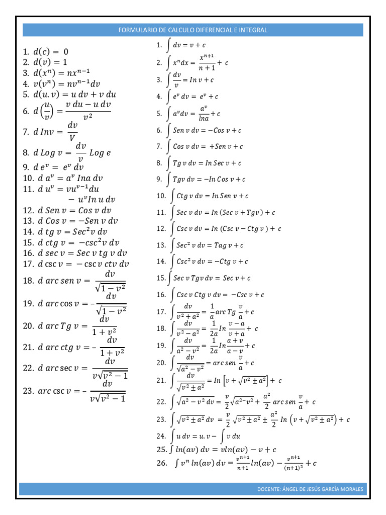 Formulario Calculo Basico UV | PDF