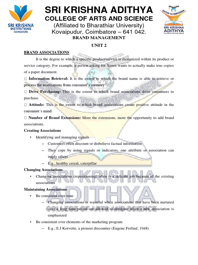 Sri Krishna Adithya: College of Arts and Science | PDF | Brand | Marketing