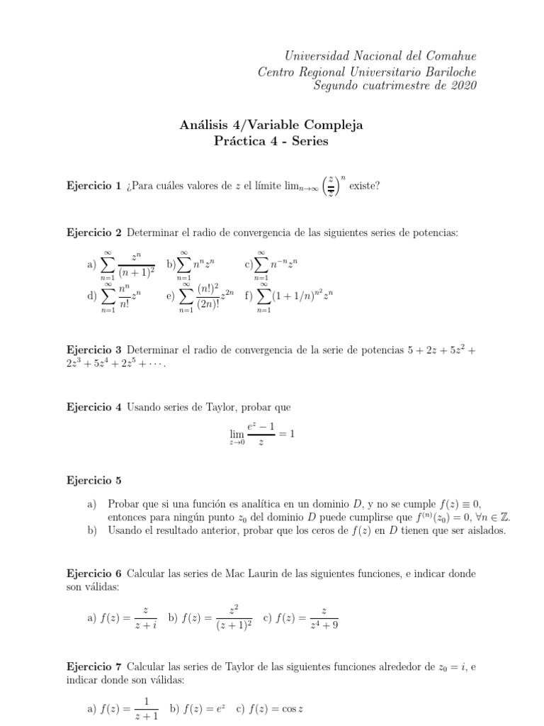 PractA4 4 | PDF | Análisis complejo | Álgebra