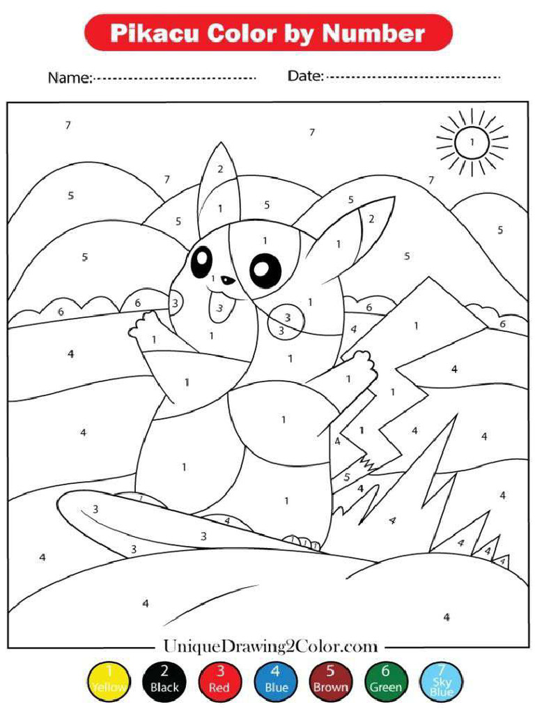 Pikachu Color by Number (Free Printables) .Jpeg | PDF