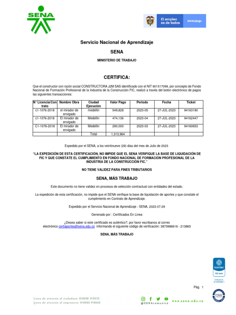 Certificado Del Sena | PDF