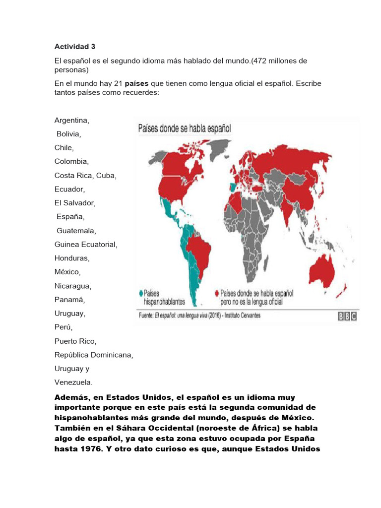 Países de habla hispana en el mundo | PDF | Lengua española | America ...