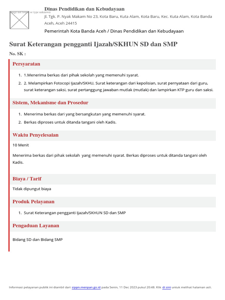 Unduh Standar Pelayanan - Surat Keterangan Pengganti Ijazah SKHUN SD ...