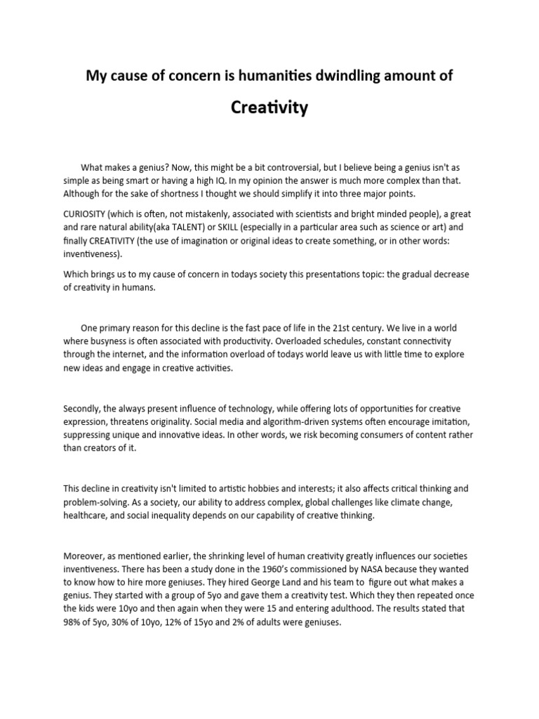 My Cause of Concern CREATIVITY | PDF | Creativity | Idea