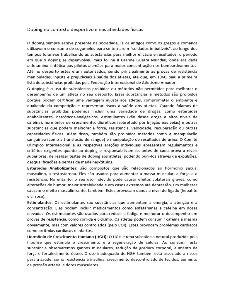 Doping No Contexto Desportivo e Nas Atividades Físicas | Download ...