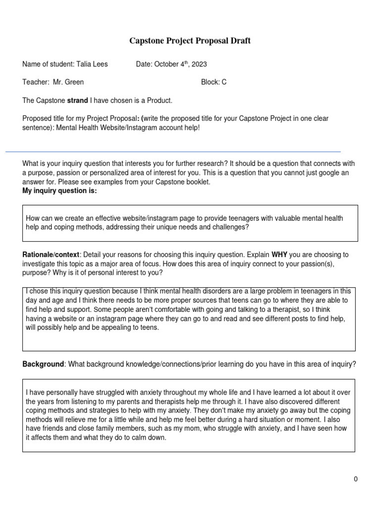 Capstone Draft Proposal | PDF | Mentorship | Mental Disorder