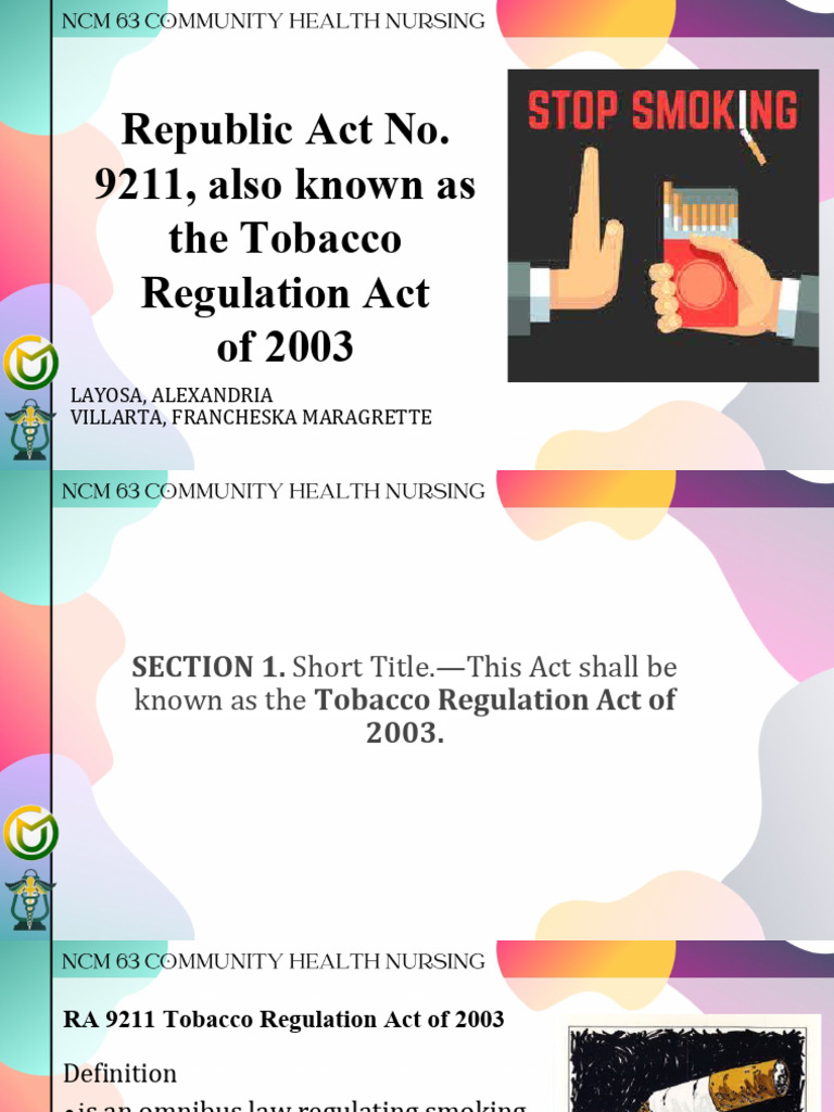 RA 9211 The Tobacco Regulation Act of 2003 | PDF | Cigarette | Tobacco ...