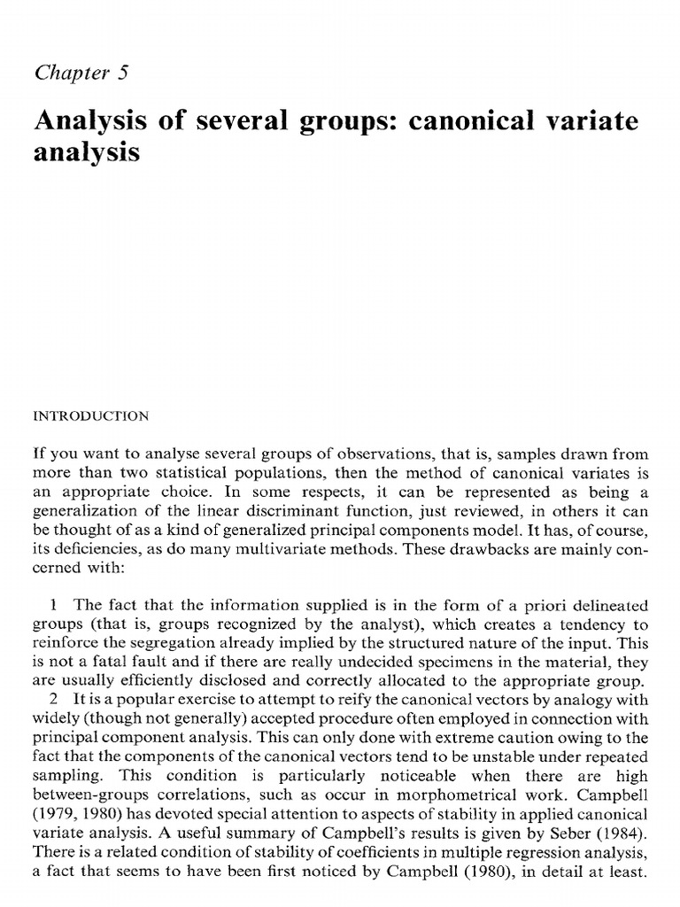 Chapter 5 Analysis of Several Groups Canonical Variate Analysis - 1999 ... Chapter 5 Analysis of Several Groups Canonical Variate Analysis - 1999 ...