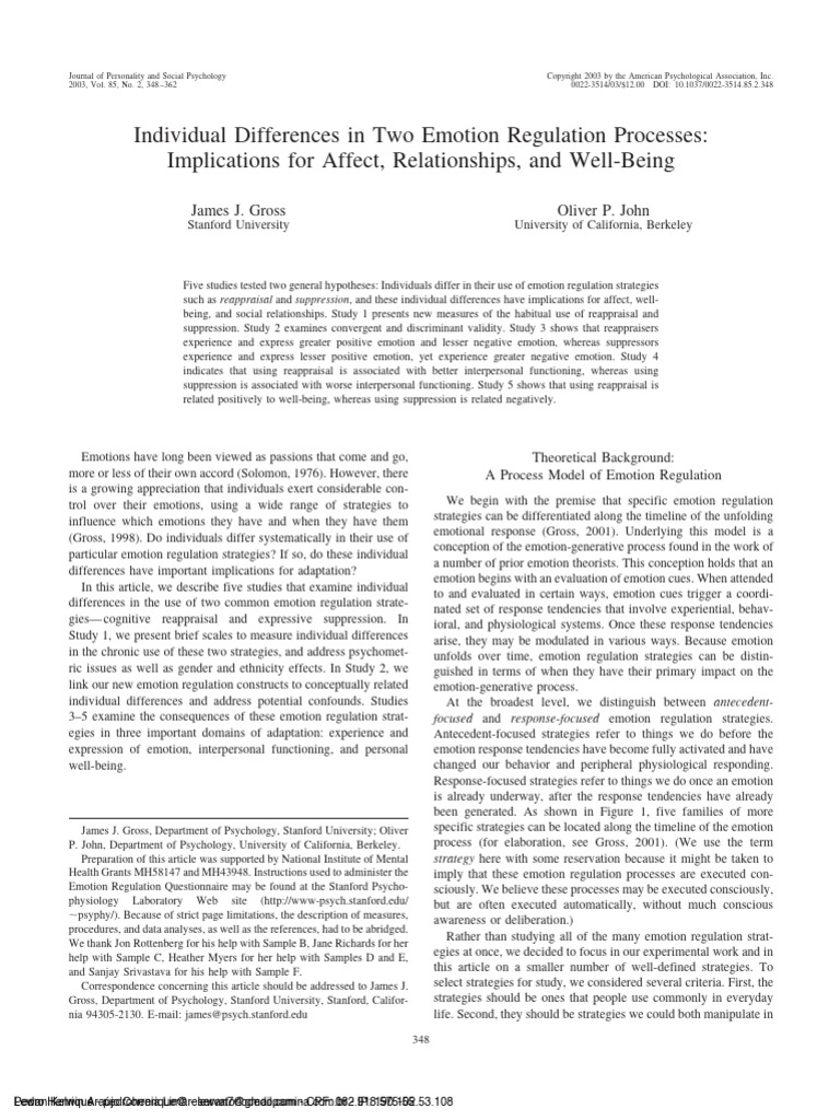 Individual Differences in Two Emotion Regulation Processes ...