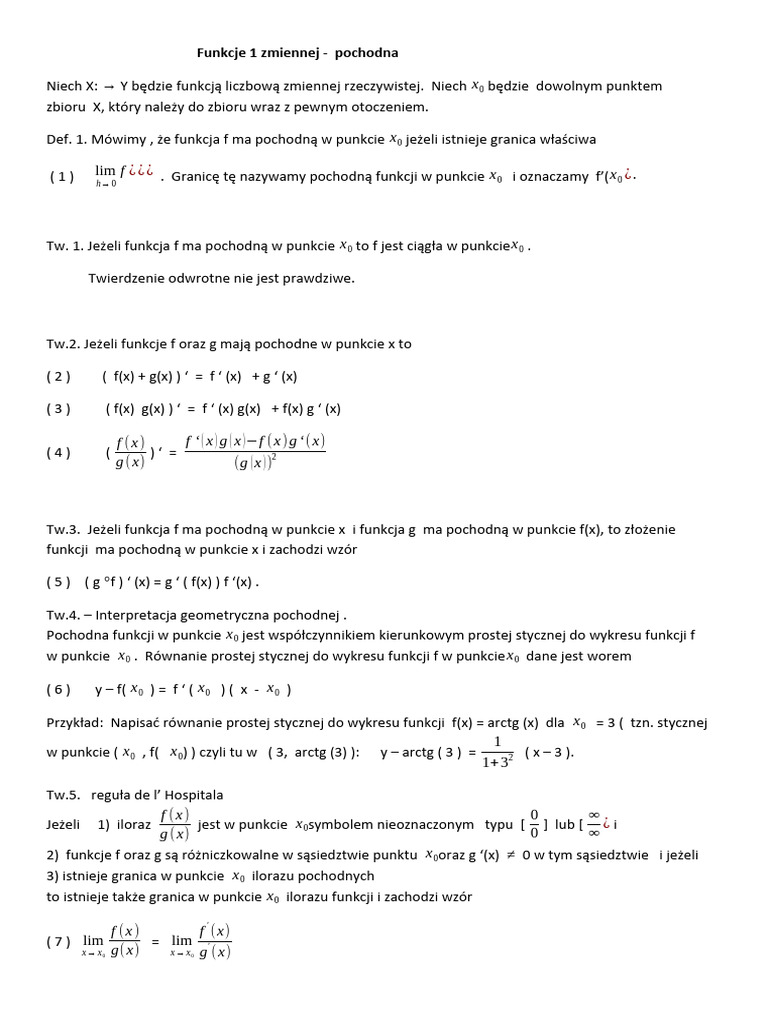 Funkcje 1 Zmiennej - Wykład Cd. - Pochodna | PDF