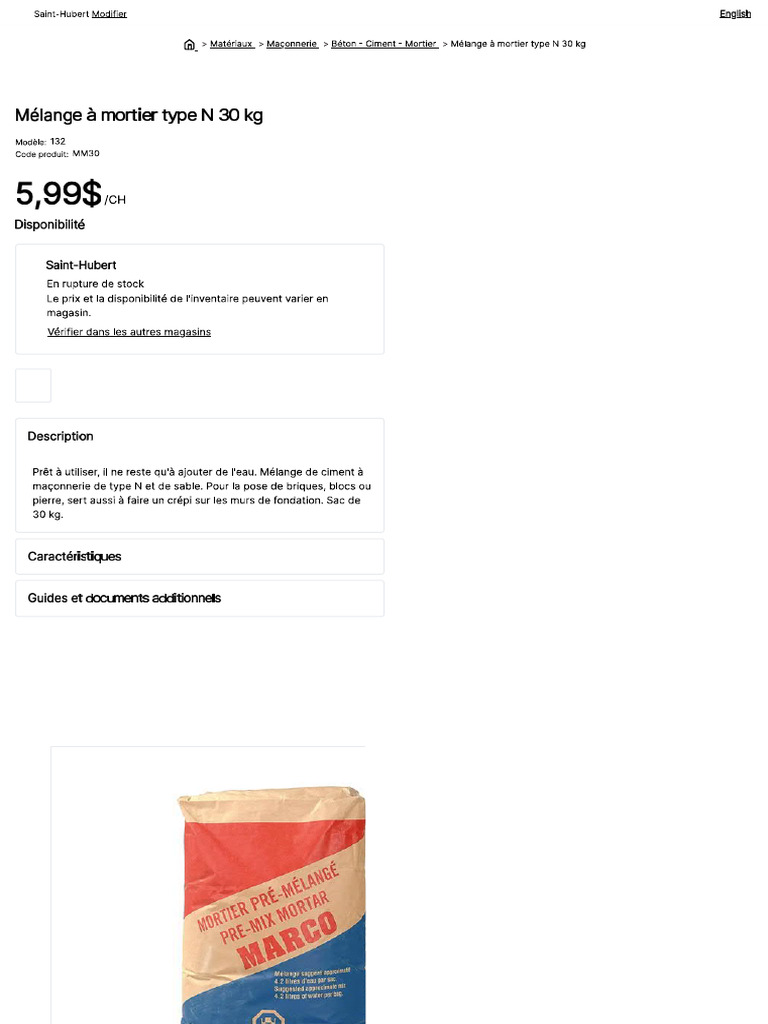 Mélange À Mortier Type N 30 KG - Canac | PDF
