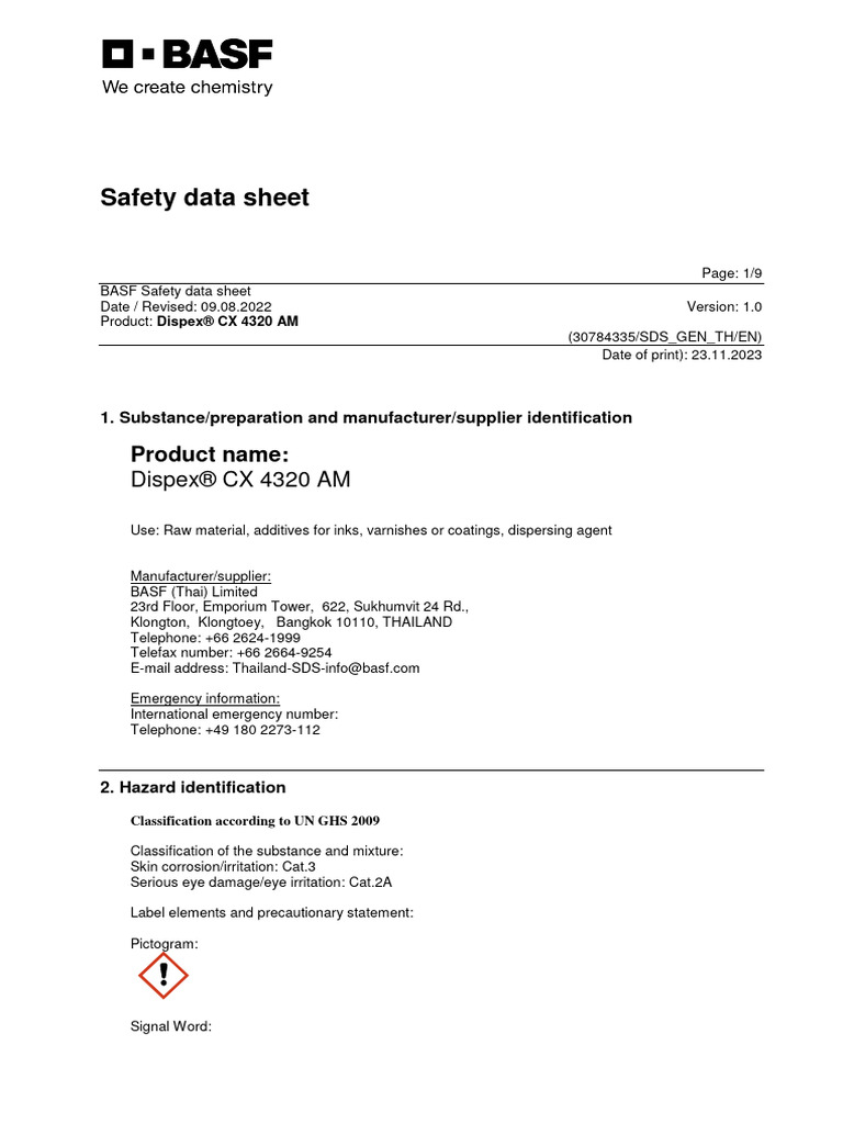 Dispex+CX+4320+AM 000000000030784335 SDS GEN TH en 1-0 | PDF | Toxicity ...