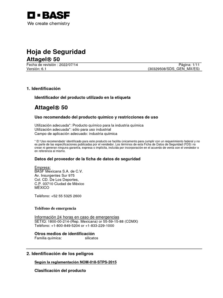 Attagel® 50 Sds Es MX | PDF | Cáncer | Toxicidad