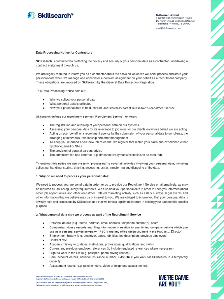 Contractor Data Processing Notice | PDF | Employment | Recruitment