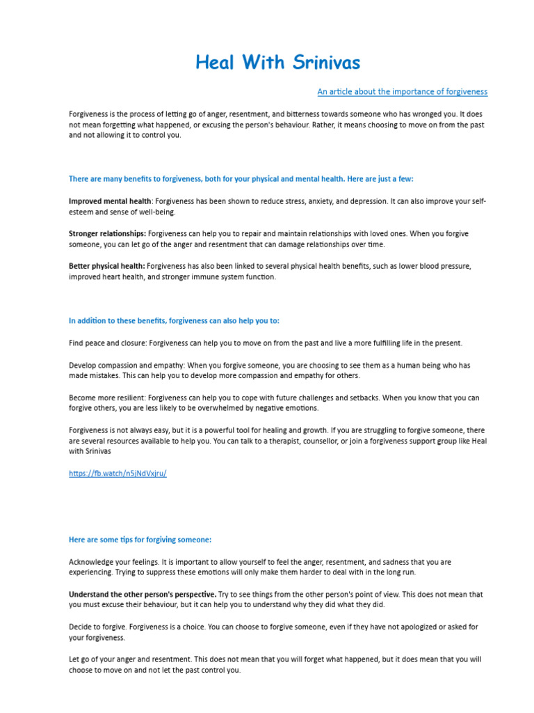 Benefits of Forgiveness | PDF | Forgiveness | Subjective Experience