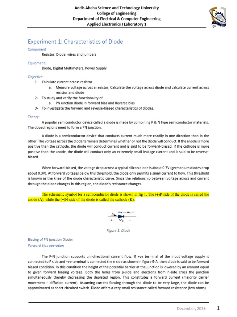 Lab - 1 Diode Char & Rectifiers | PDF | P–N Junction | Rectifier