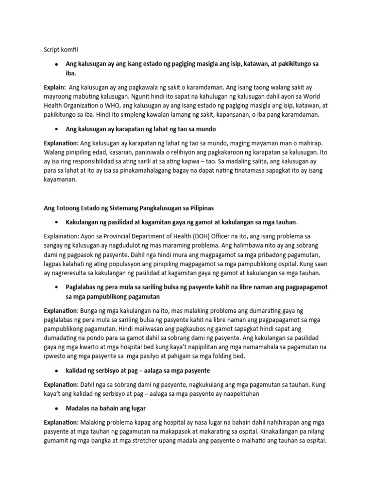 Script Komfil Pangkalusugan | PDF
