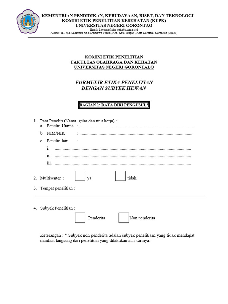 Form Etik Hewan Revisi | PDF | Pengembangan Diri | Sains & Matematika