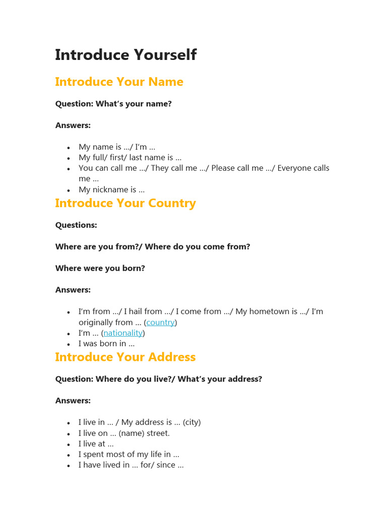 Introduce Yourself | PDF | Extraversion And Introversion