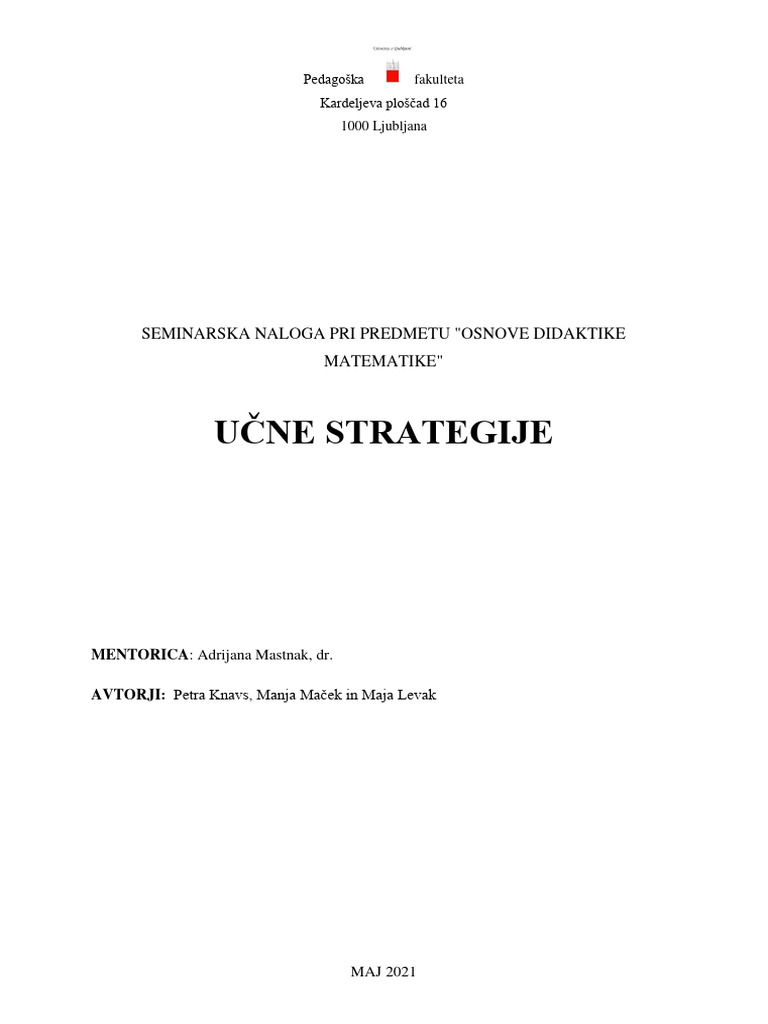 Učne Strategije (Seminarska Naloga) | PDF