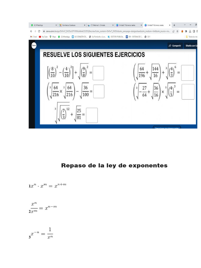 Repaso de La Ley de Exponentes | Descargar gratis PDF | Exponenciación ...