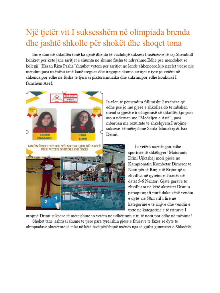 NJW Tjetwr Vit I Suksesshwm NW Olimpiada Brenda Dhe Jashtw S | PDF