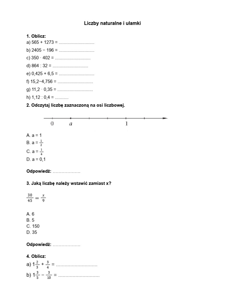 Liczby Naturalne I Ułamki | PDF