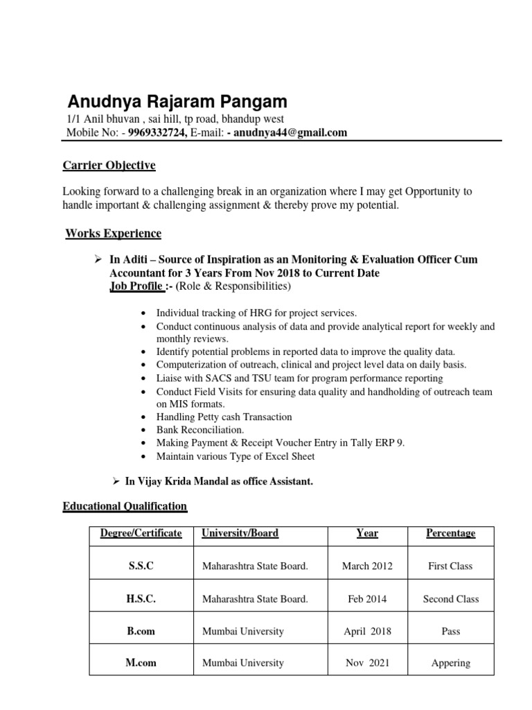 Anudnya Resume | PDF | Information Technology | Computing