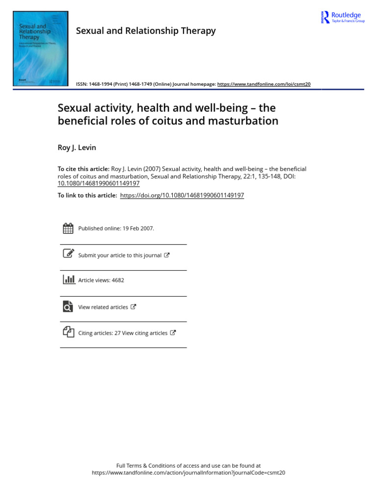 Sexual Activity Health and Well-Being The Beneficial Roles of Coitus and Masturbation | Download ...